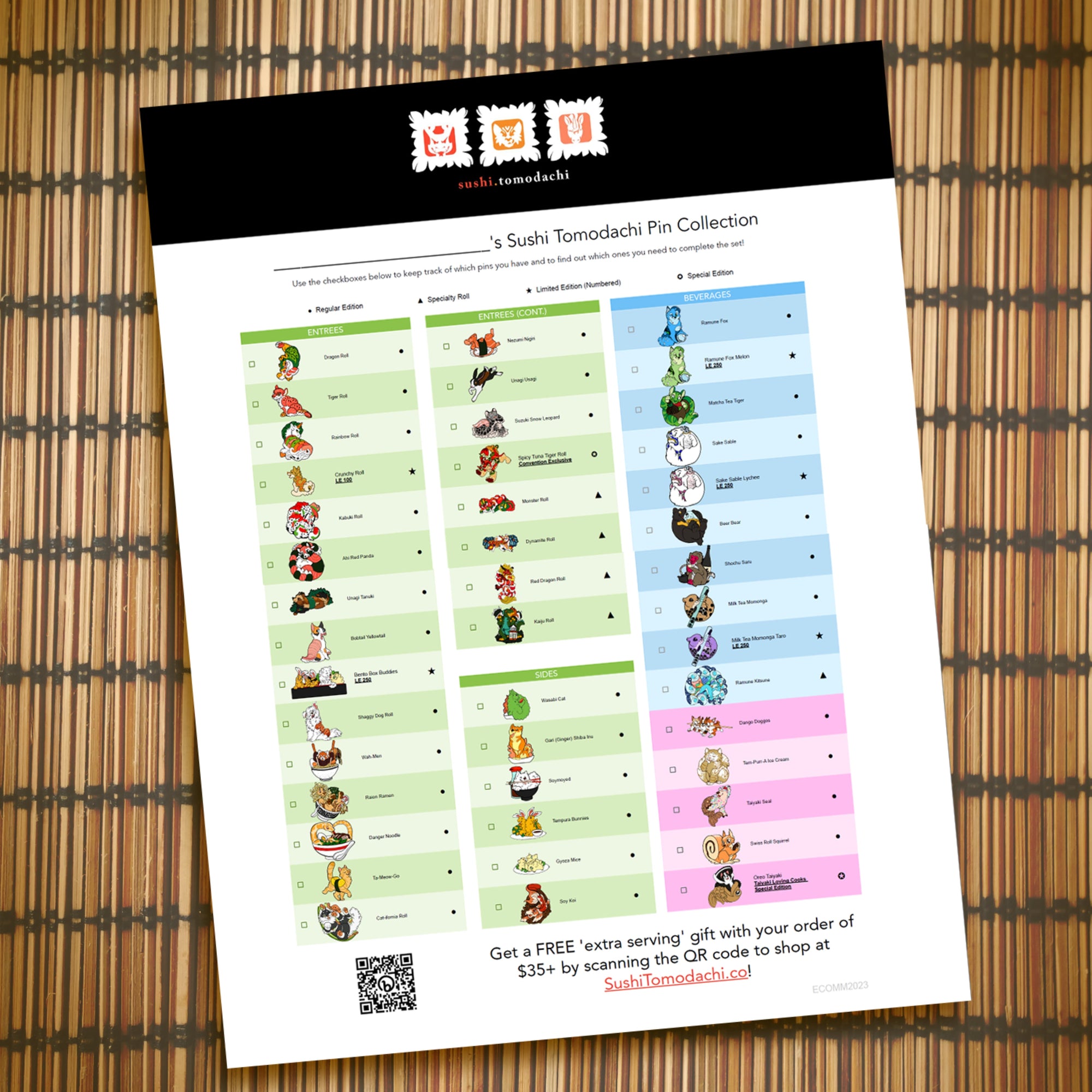 Pin Collection Checklist (Physical Print) – Sushi Tomodachi